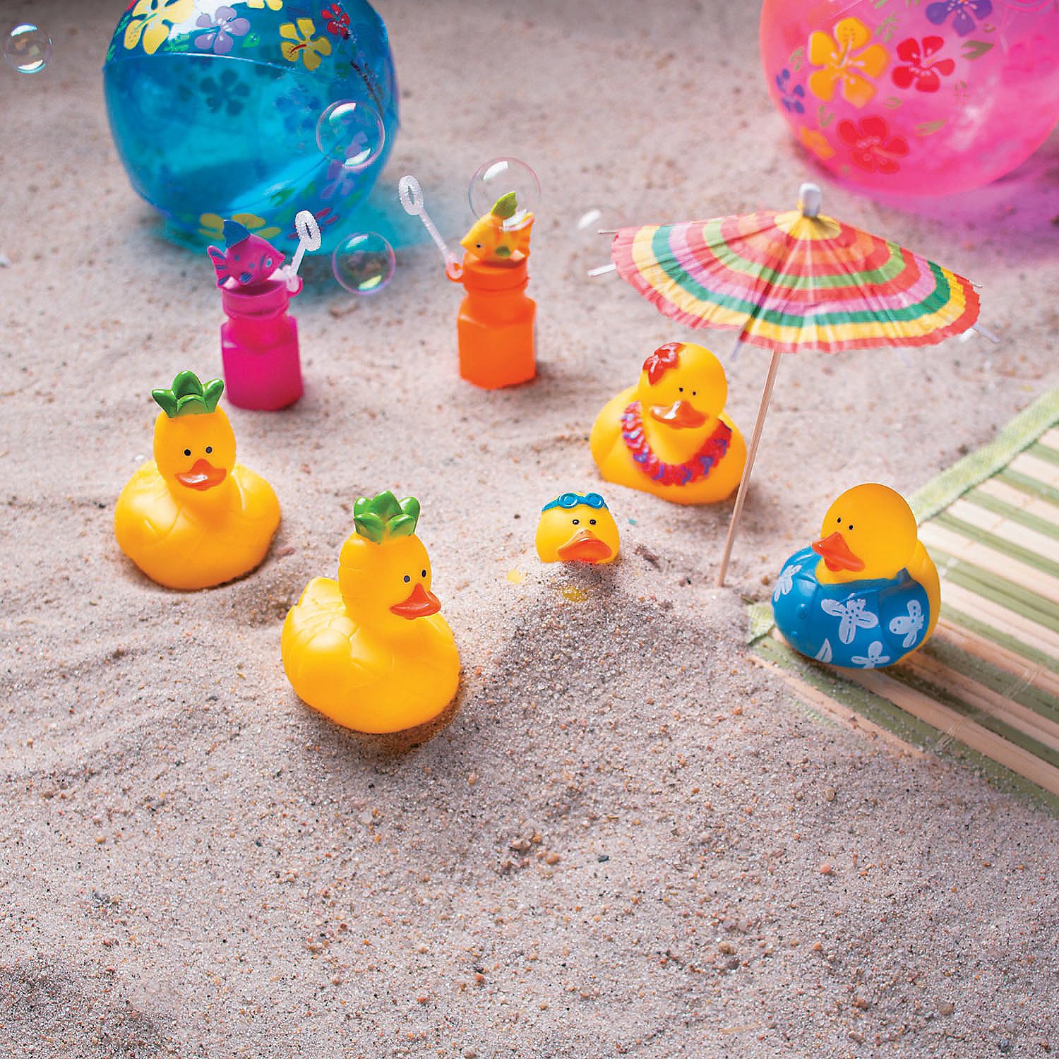 Beach Rubber Duckies - Set of 12 Fun Hawaiian Rubber Ducks for Car Decor and Tiki and Luau Party Favors