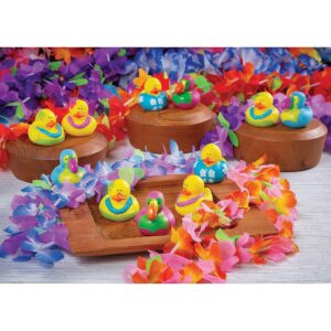 Beach Rubber Duckies - Set of 12 Fun Hawaiian Rubber Ducks for Car Decor and Tiki and Luau Party Favors