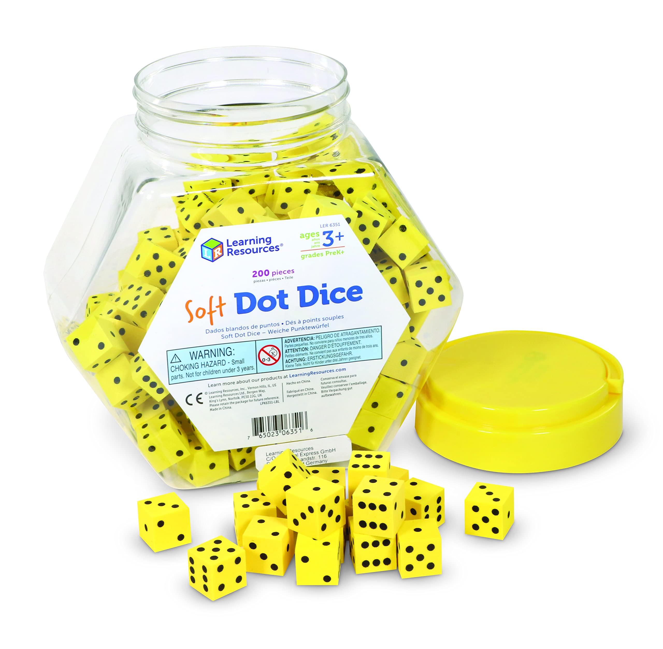 Learning Resources Hands-On Soft Dot Dice Bucket, Set of 200, Ages 3+, Classroom or Homeschool Supplies, Back to School Supplies,Teacher Supplies