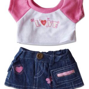 Love T-Shirt & Jean Skirt Clothing Fits 8"-10" Stuffed Animals