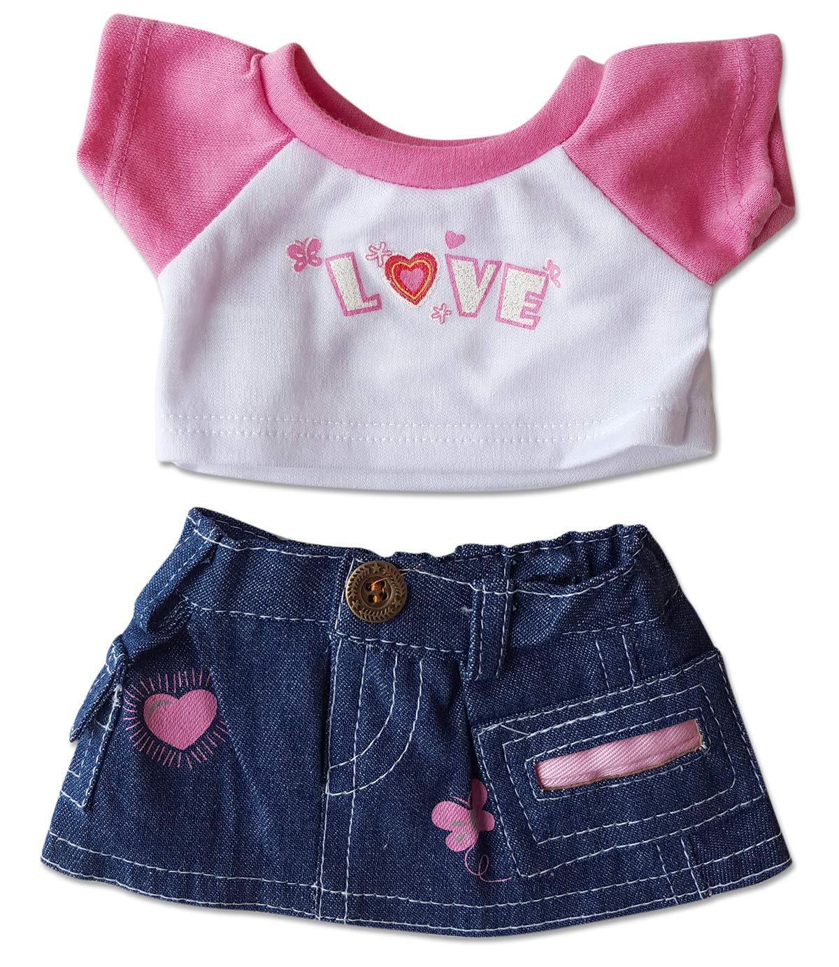 Love T-Shirt & Jean Skirt Clothing Fits 8"-10" Stuffed Animals