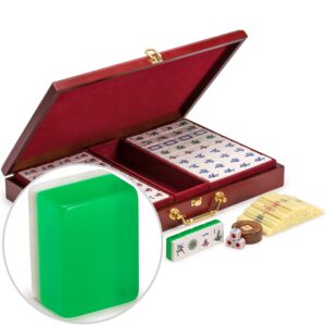 yellow mountain imports classic chinese mahjong game set, emerald with 148 medium-size translucent green tiles and wooden case