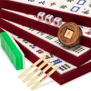 Yellow Mountain Imports Classic Chinese Mahjong Game Set, Emerald with 148 Medium-Size Translucent Green Tiles and Wooden Case