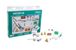 daron westjet airlines airport playset with die-cast metal model airplane with plastic parts, cars and transportation toys for kids ages 3+