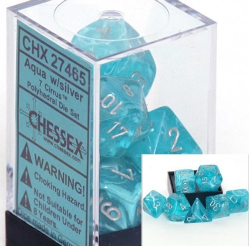 Polyhedral 7-Die Cirrus Dice Set - Aqua with Silver