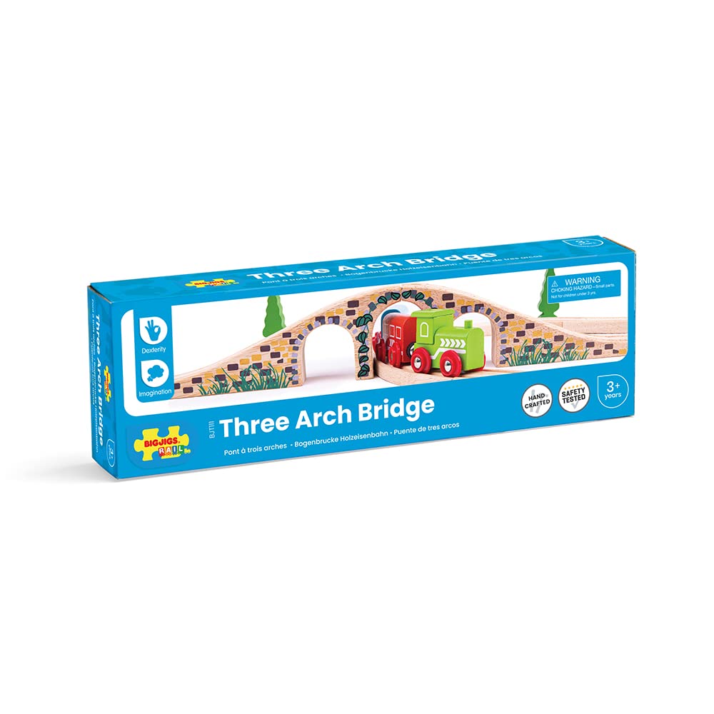 Bigjigs Rail Three Arch Bridge, Wooden Toys, Wooden Arch, Bigjigs Train Accessories, Train Toys, Wooden Train Sets, Wooden Toys for 3 4 5 Year Olds