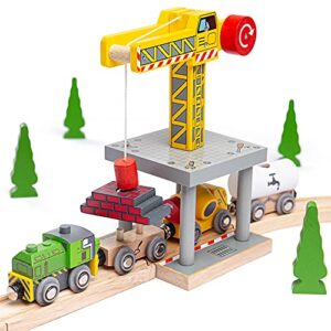 bigjigs rail magnetic big yellow crane - other major wooden rail brands are compatible