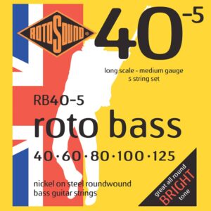 rotosound rb(40-5 nickel (unsilked) 5 string bass guitar strings (40 60 80 100 125)