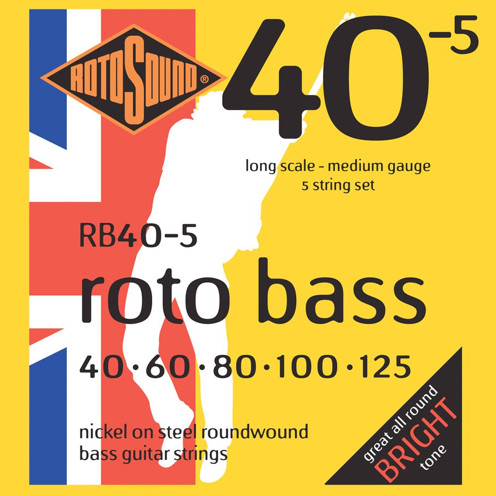 Rotosound RB(40-5 Nickel (Unsilked) 5 String Bass Guitar Strings (40 60 80 100 125)