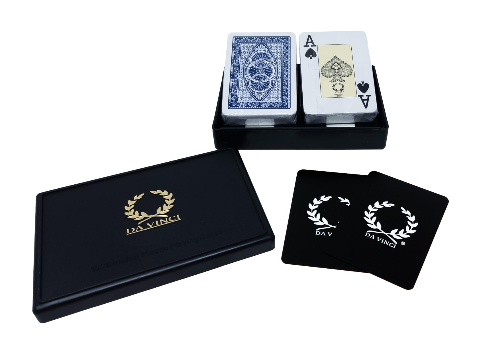 DA VINCI Ruote, Italian 100% Plastic Playing Cards, 2-Deck Poker Size Set, Jumbo Index w/Hard Shell Case and 2 Cut Cards