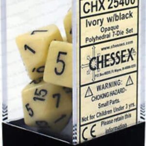 Chessex CHX25400 Dice-Opaque Ivory/Black Set, Multicolor