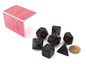 chessex dice: polyhedral 7-die opaque dice set - black with red