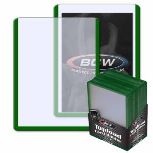 bcw 3x4 topload card holder - green border | 25 pack | premium quality rigid pvc protector for standard size trading cards | card holders for sports cards, mtg, pokemon, and more (green)