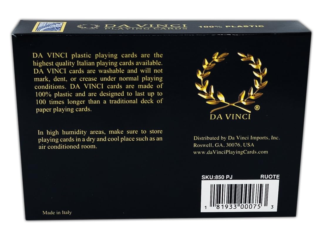 DA VINCI Ruote, Italian 100% Plastic Playing Cards, 2-Deck Poker Size Set, Jumbo Index w/Hard Shell Case and 2 Cut Cards