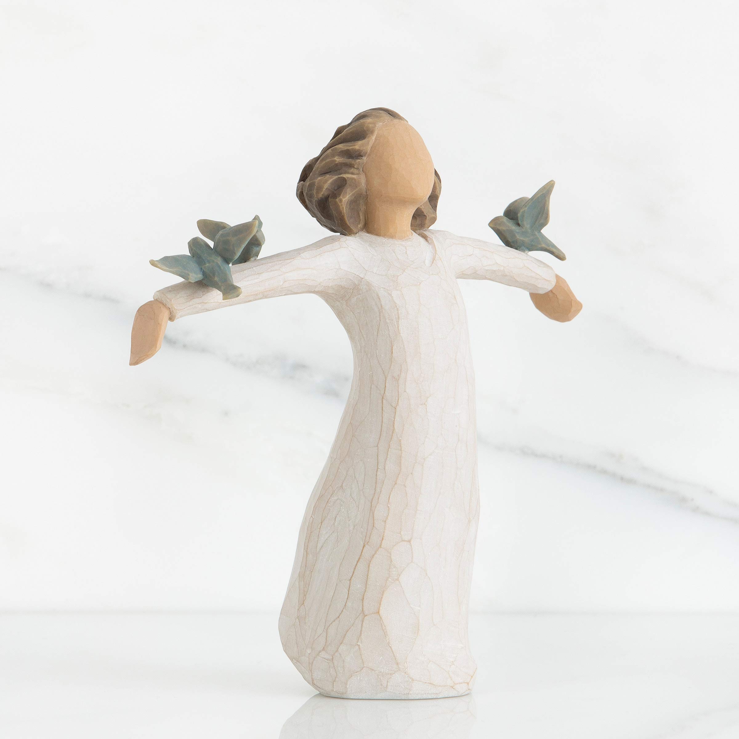 Willow Tree Happiness, Free to Sing, Laugh, Dance, Create, Figure with 3 Bluebirds on Arms, Gift for Graduates or to Encourage and Support Creative Expression, Sculpted Hand-Painted Figure