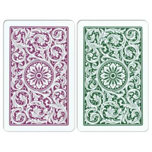 Copag 1546 Design 100% Plastic Playing Cards, Bridge Size (Narrow) Green/Burgundy (Jumbo Index, 1 Set)