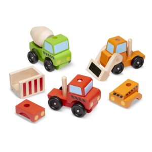 Melissa & Doug Stacking Construction Vehicles Wooden Toy Set