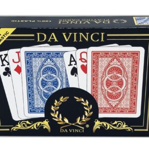 DA VINCI Ruote, Italian 100% Plastic Playing Cards, 2-Deck Poker Size Set, Jumbo Index w/Hard Shell Case and 2 Cut Cards