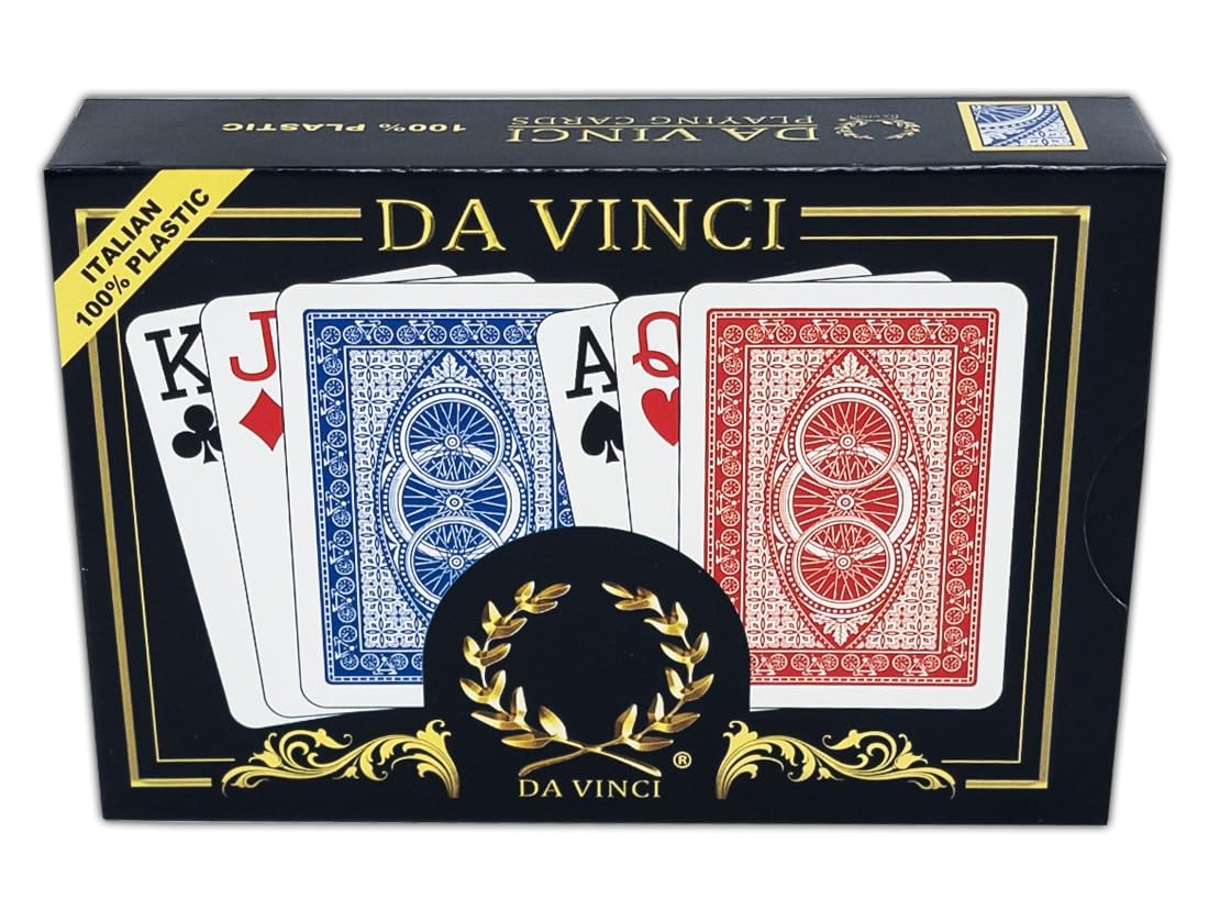 DA VINCI Ruote, Italian 100% Plastic Playing Cards, 2-Deck Poker Size Set, Jumbo Index w/Hard Shell Case and 2 Cut Cards