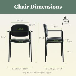 HON Scatter Office Guest Chair Stackable Waiting Room Chairs with Arms - Side Office Guest Chairs & Reception Chairs with Wheels - Lobby Chairs for Conference, Breakroom, Church, School, Black Fabric