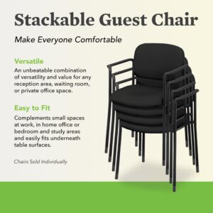 HON Scatter Office Guest Chair Stackable Waiting Room Chairs with Arms - Side Office Guest Chairs & Reception Chairs with Wheels - Lobby Chairs for Conference, Breakroom, Church, School, Black Fabric