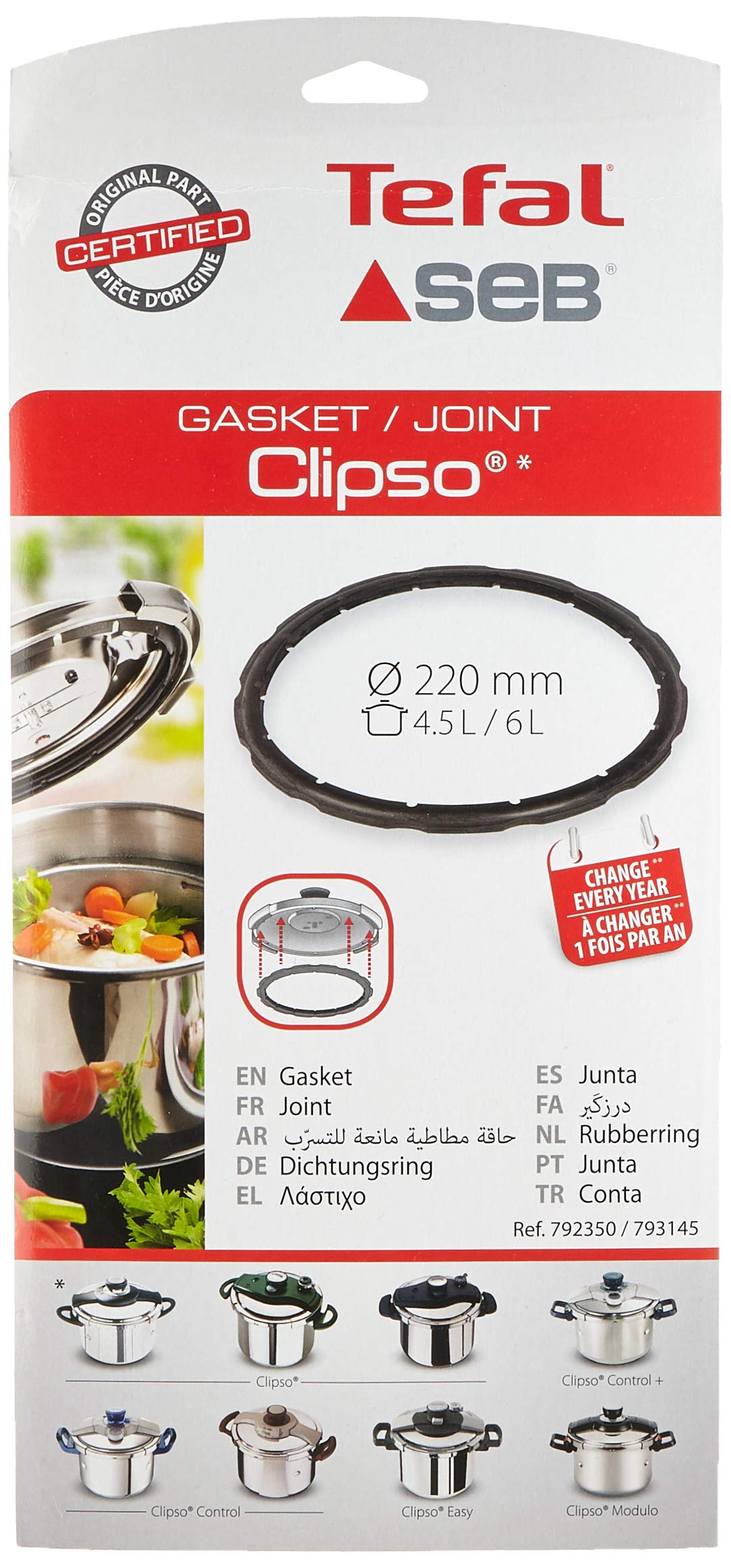 Seb Clipso, Clipso Control, Easy, Modulo 792350-793145 Seal 4.5 L/6 L Stainless Steel Diameter 220 mm