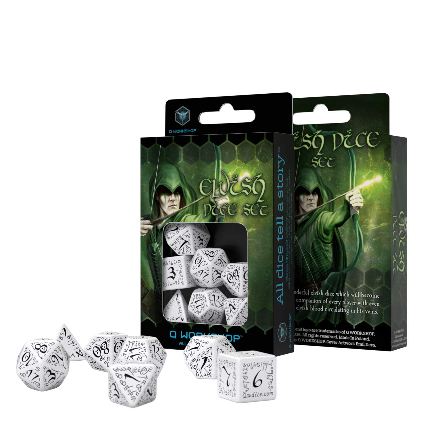 Q-Workshop Elvish Dice White/Black (7) Board Game