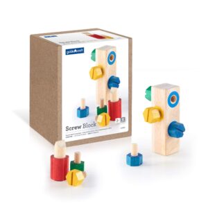 guidecraft screw block - kids multi-color matching game, classic wooden toddler memory and sensory skills development toy