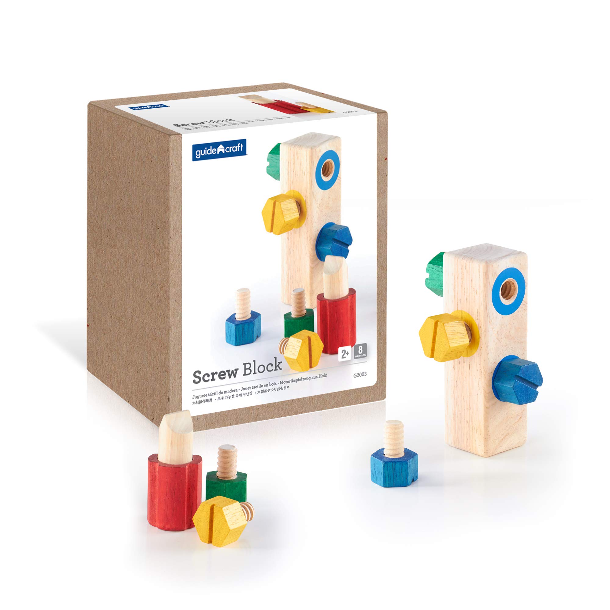 Guidecraft Screw Block - Kids Multi-Color Matching Game, Classic Wooden Toddler Memory and Sensory Skills Development Toy