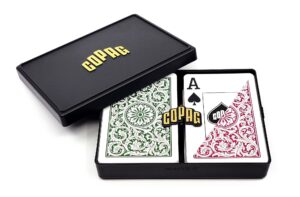 copag 1546 design 100% plastic playing cards, bridge size (narrow) green/burgundy (jumbo index, 1 set)