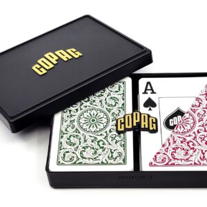 Copag 1546 Design 100% Plastic Playing Cards, Bridge Size (Narrow) Green/Burgundy (Jumbo Index, 1 Set)