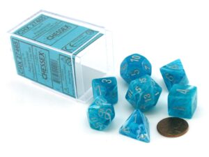 polyhedral 7-die cirrus dice set - aqua with silver