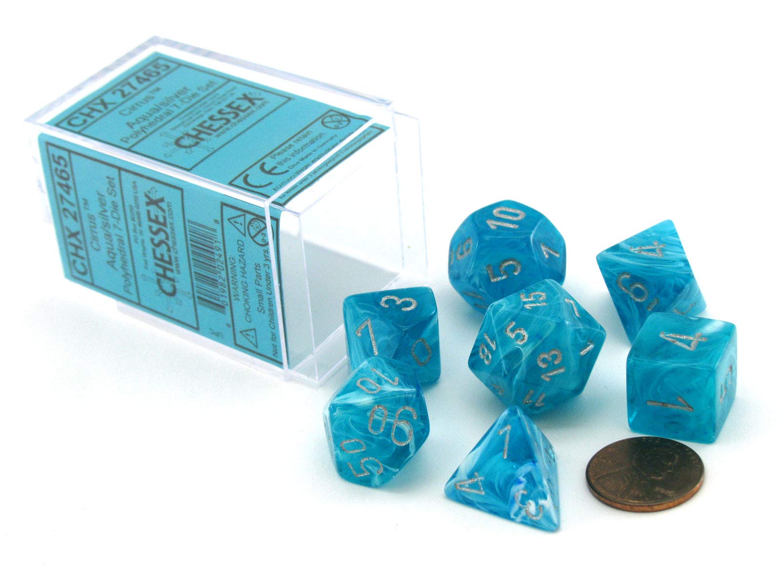 Polyhedral 7-Die Cirrus Dice Set - Aqua with Silver