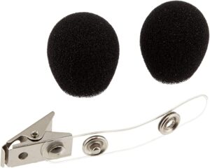 shure rk318ws black foam windscreens and clothing clip for all wh10, wh20 headworn microphones, set of 2