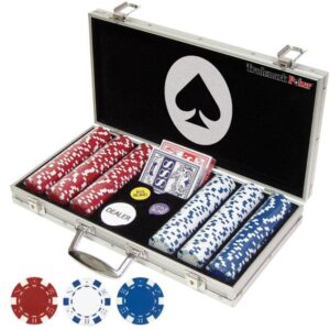 poker chip set - 11.5g poker set with cards, buttons, carrying case, and 300 poker chips for texas hold'em and blackjack games by trademark poker