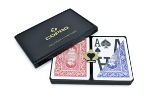 copag magnum design 100% plastic playing cards, poker size magnum index red/blue double deck set