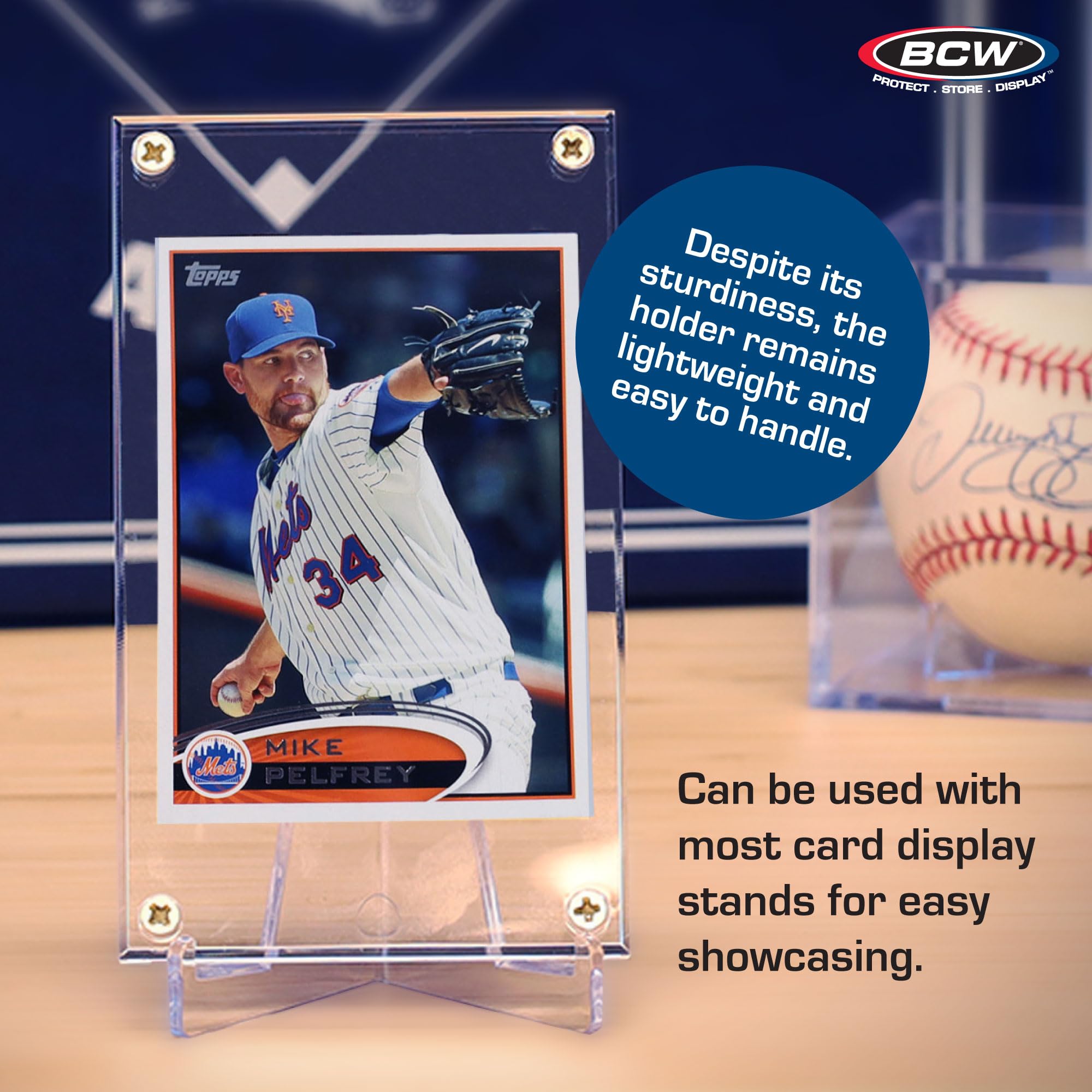 BCW 1/4 Inch Acrylic Card Holder | Trading Card Display Case with UV Protection, Beveled Edges, and Four-Screw Design | Clear Showcase for Card Storage | Screwdown Card Holder