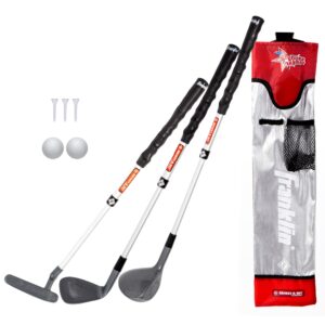 franklin sports kids golf set - youth adjustable plastic golf club set - kids plastic golf set with bag and balls - adjustable length clubs for toddlers, junior, right hand, red