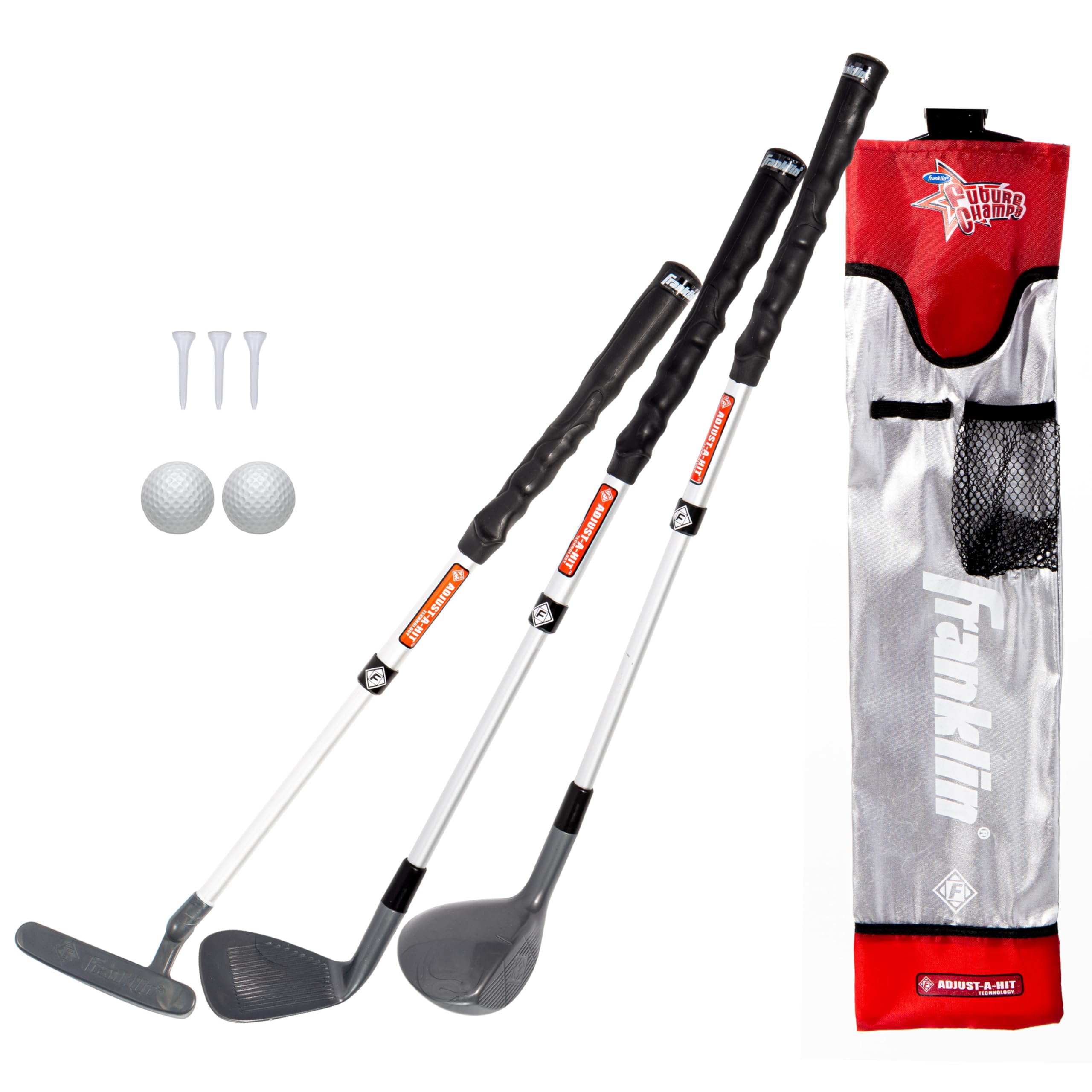 Franklin Sports Kids Golf Set - Youth Adjustable Plastic Golf Club Set - Kids Plastic Golf Set with Bag and Balls - Adjustable Length Clubs for Toddlers, Junior, Right hand, Red