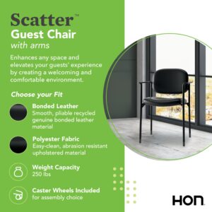 HON Scatter Office Guest Chair Stackable Waiting Room Chairs with Arms - Side Office Guest Chairs & Reception Chairs with Wheels - Lobby Chairs for Conference, Breakroom, Church, School, Black Fabric