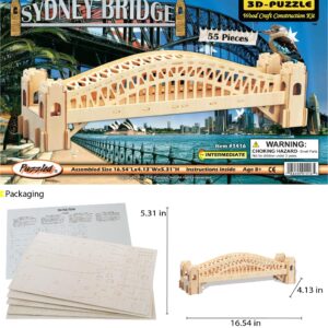 Puzzled Sydney Bridge 3D Wooden Puzzle Model Kit - Fun and Education Wooden Building Kits for Kids, DIY Wooden Puzzle Toy Bridge Model Construction Kit, Cool Architecture Gifts for Kids - 55 Pieces