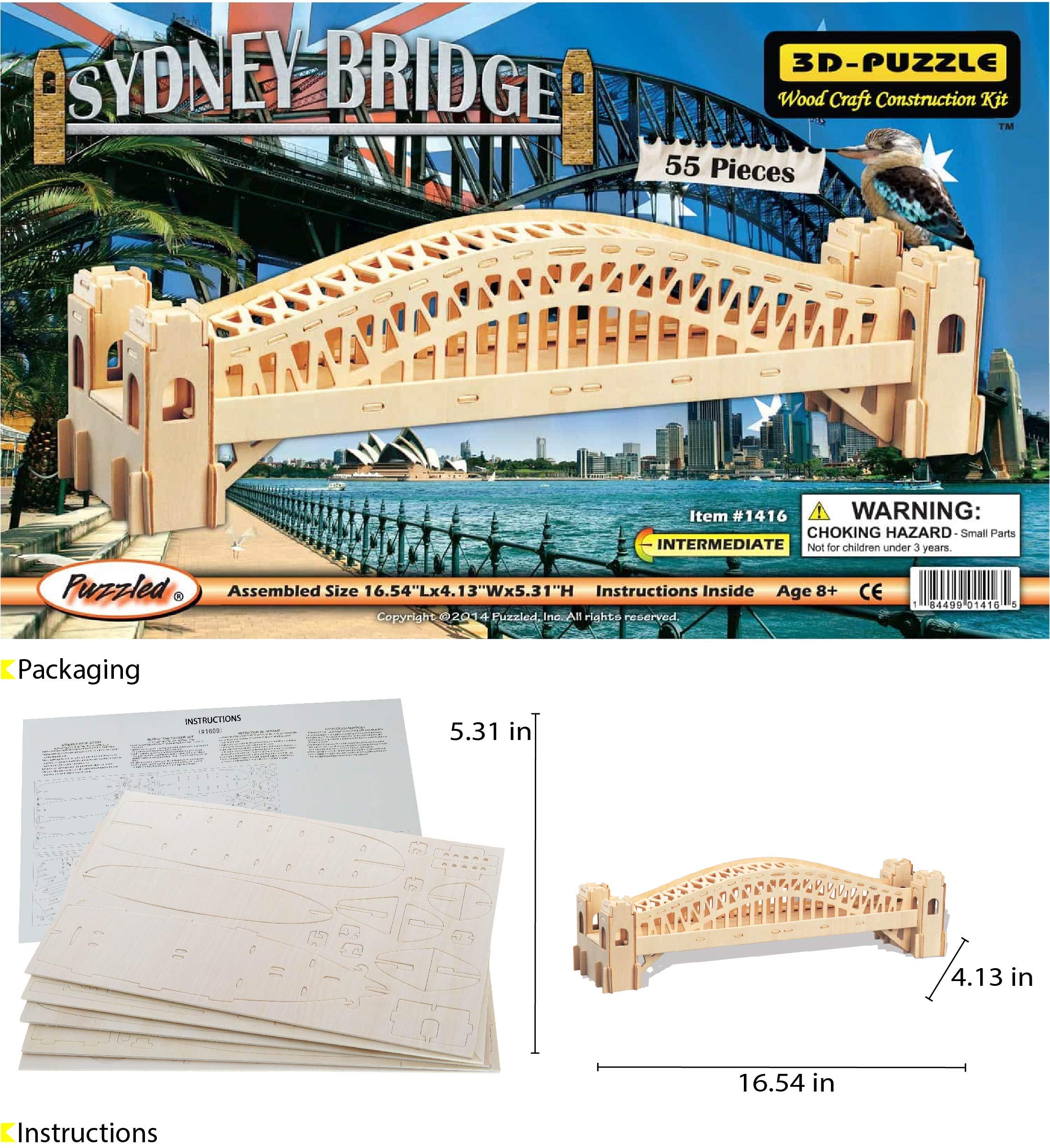 Puzzled Sydney Bridge 3D Wooden Puzzle Model Kit - Fun and Education Wooden Building Kits for Kids, DIY Wooden Puzzle Toy Bridge Model Construction Kit, Cool Architecture Gifts for Kids - 55 Pieces