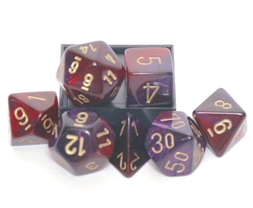 Chessex Polyhedral 7-Die Gemini Dice Set - Purple-Red with Gold CHX-26426