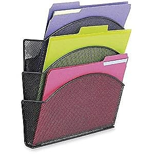 Safco Prodcuts 4176BL Onyx Mesh Magnetic Single File Organizer Stick On File Pocket | Letter Size | 4 Heavy-Duty Magnets | Steel Construction | Black | 4176BL