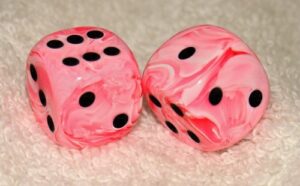 pink swirled dice pair