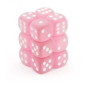 chessex dice d6 sets: frosted pink & white - 16mm six sided die (12) block of dice - oop