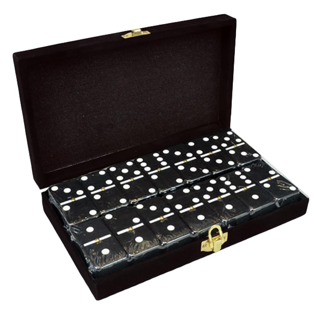 Marion Domino Double 6 Black Jumbo Tournament Professional Size with Spinners in Elegant Black Velvet Case.