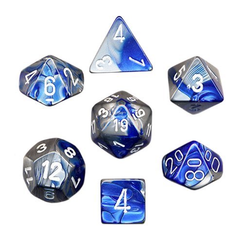 Chessex Polyhedral 7-Die Gemini Dice Set - Blue-Steel with White CHX-26423