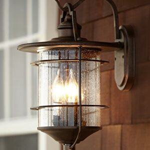 Franklin Iron Works Casa Mirada Rustic Industrial Farmhouse Outdoor Wall Light Fixture Bronze 3-Light 16 1/4" Clear Seedy Glass for Exterior Barn Deck House Porch Patio Outside Garage Front Door