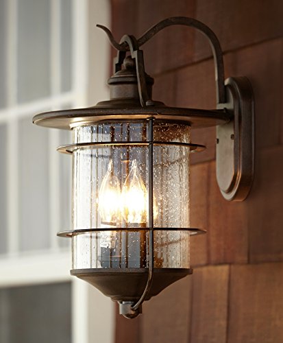 Franklin Iron Works Casa Mirada Rustic Industrial Farmhouse Outdoor Wall Light Fixture Bronze 3-Light 16 1/4" Clear Seedy Glass for Exterior Barn Deck House Porch Patio Outside Garage Front Door